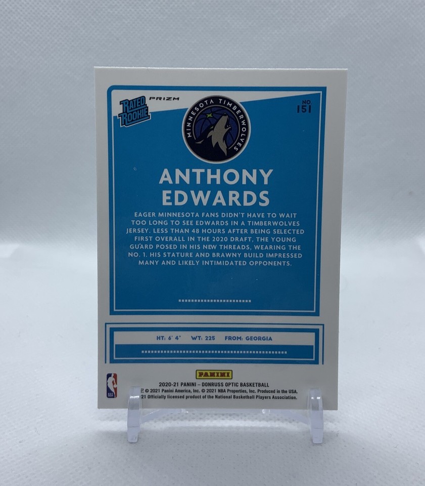 2020-21 Panini Donruss Optic Anthony Edwards 151 Purple Holo Rated ...