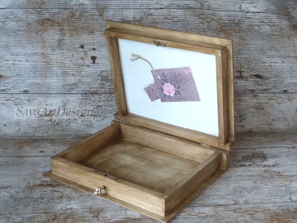 Jewelry Keepsake Box with a Key. Book Shape Wooden Box. | eBay