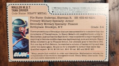 Vintage Gijoe 1985 Heavy Metal File Card card UNCUT Great Shape | eBay