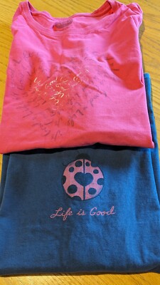 Life Is Good (2) XL Navy Blue Lady Bug & Red w/ Heart Graphic Design ...