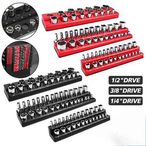 6pc Magnetic Socket Organizer Storage Holder 1/4" 3/8" 1/2" Drive SAE ...