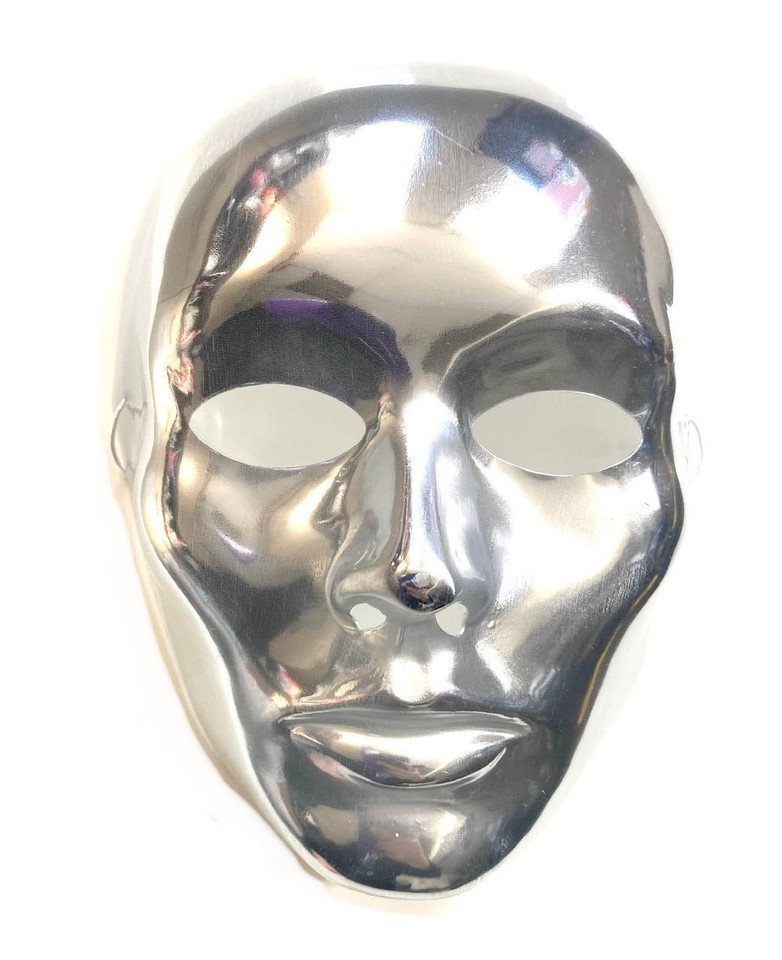 MENS ROBOTIC MASK SILVER MIRROR THE UNKNOWN MASQUERADE FANCY DRESS ...