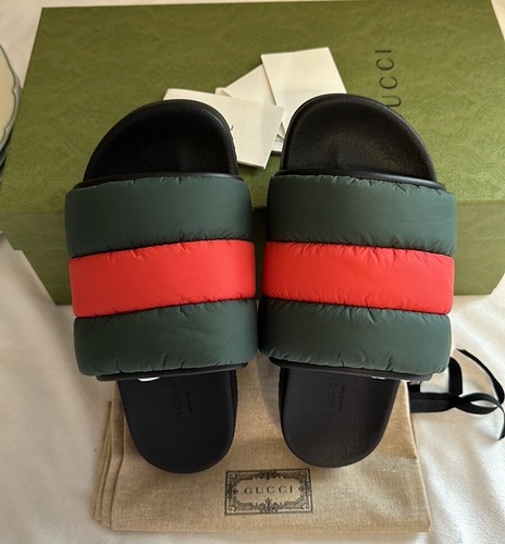 Gucci Web Puffer Nylon Slides Sandals Sz 38 Made In Italy BNIB | eBay
