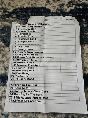 Bruce Springsteen And E street band STAGE USED Setlist Manchester Gig ...