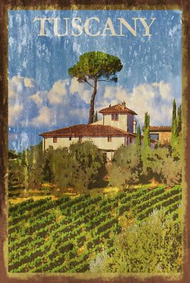 Tuscany Italy Travel Aged Look Advert, Vintage Retro style Metal Sign ...