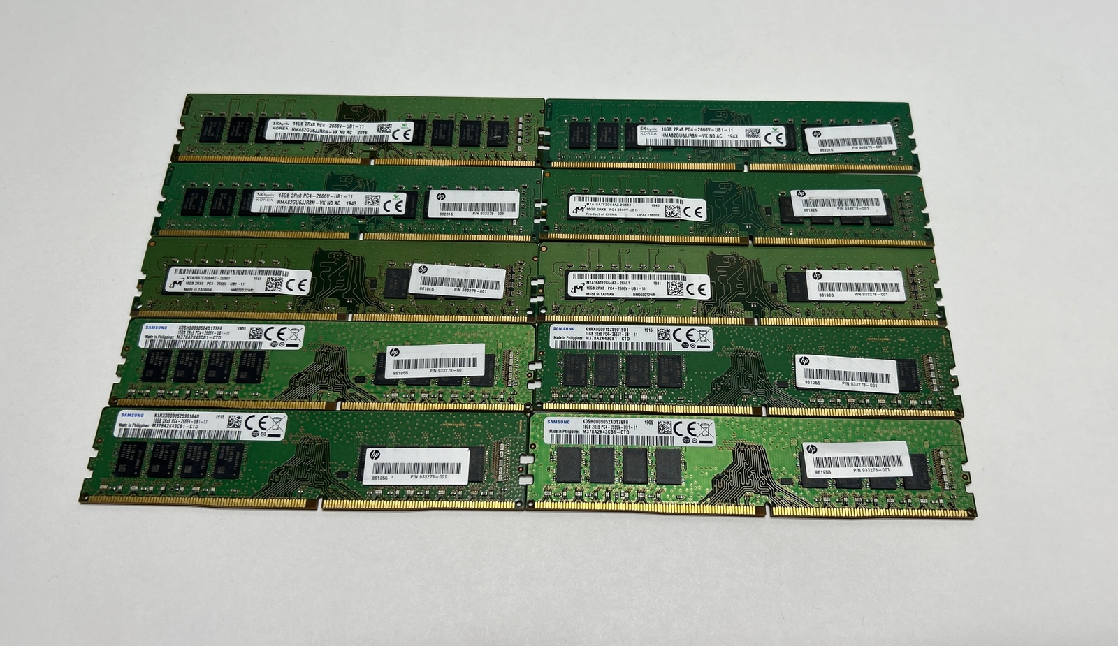 Lot of 10 Mixed Major Brands 16GB DDR4 2RX8 PC4-2666V Desktop Ram ...
