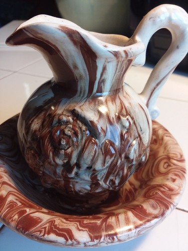 Alaska Clay Pottery Basin&Pitcher Red Clay And White Signed By MARGIE ...