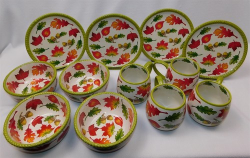 TEMPTATIONS 16 Pc Seasonal Fall Leaves Dinnerware NEW in BOX Plates ...