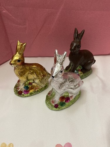 EASTER Gold, Silver & Brown Bunny Rabbit Faux FOIL CHOCOLATE Egg Figure ...