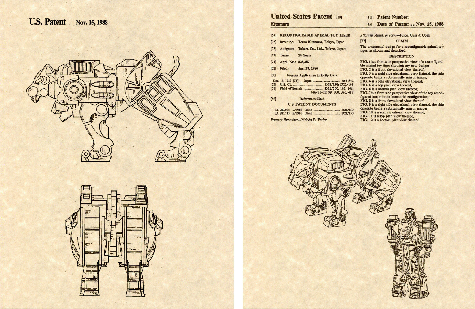 Transformers RAMPAGE US Patent Art Print READY TO FRAME!! G1 Predacon ...