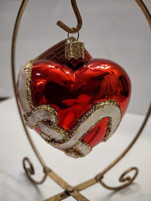 merck family's old world HEART ORNAMENT NIB RED TRIMMED IN GOLD AND ...