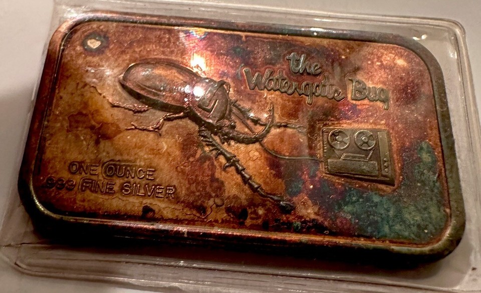 Rare 1974 Vintage Colonial Mint UHR 1 oz Watergate Bug .999 Silver Art ...