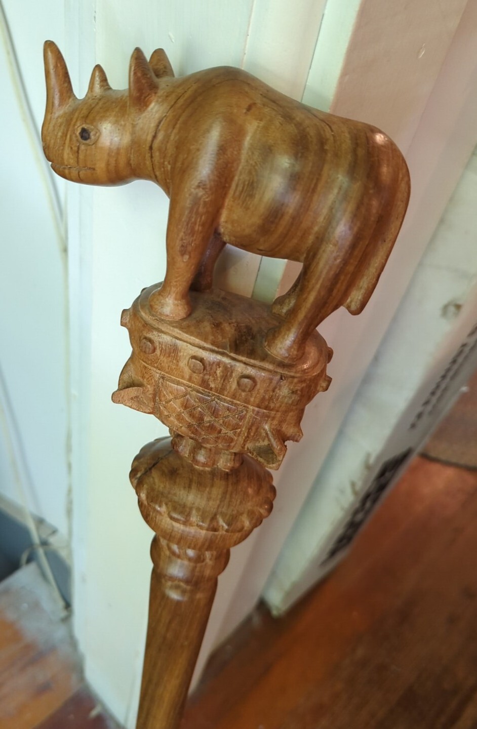 Hand Carved Rhino Wooden Walking Stick Walking Cane B… - Gem