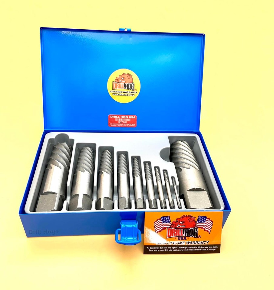 10 Pc Spiral Screw Extractor Set Spiral Easy Out Set Drill Hog Lifetime ...