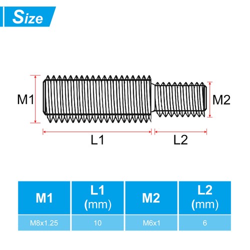 10pcs M6x1 to M8x1.25 Double End Threaded Stud Screw Bolt Rod Adapter ...
