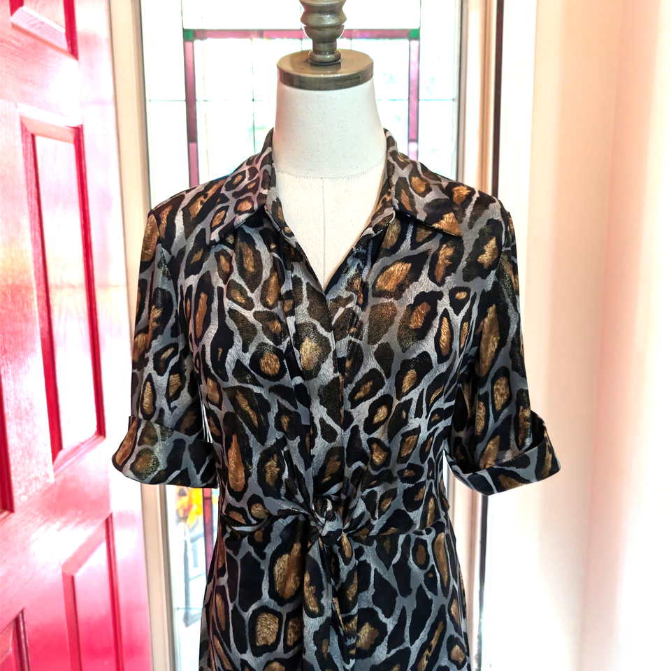 Joseph Ribkoff Animal Print Statement Dress Size 8 Silver Shimmer Short ...