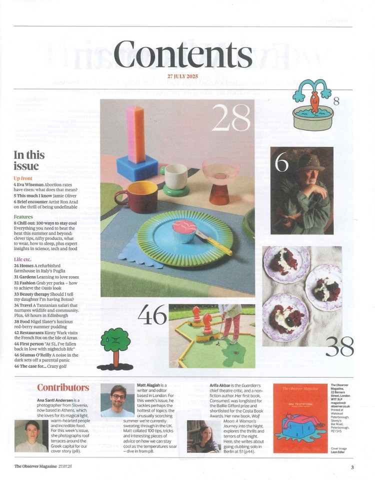 UK Observer Magazine: Jamie Oliver, Eva Wiseman, Kirsty Wark, N. Slater ...