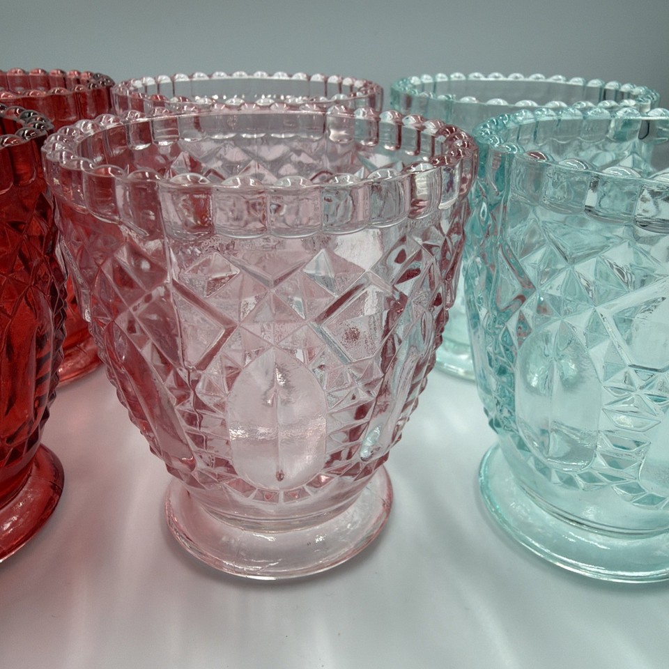 6 Semi- transparent glass votive candle holders mantle Heirloom home ...