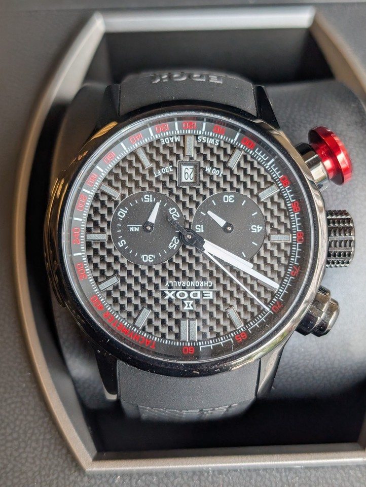 EDOX Chronorally Black Stainless Steel Quartz Wrist Watch with Box ...