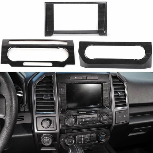 15-20 Ford F150 Molded Black Wood Grain 3 Pc Dashboard Trim Bezel Cover ...