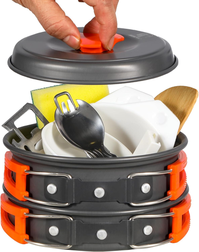 10/11 PCS Camping Cookware Mess Kit with Pot, Pan, Bowls, and Spoon | eBay