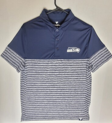 Seattle Seahawks Fanatics Men's Polo Size Medium Navy Blue Striped Team ...