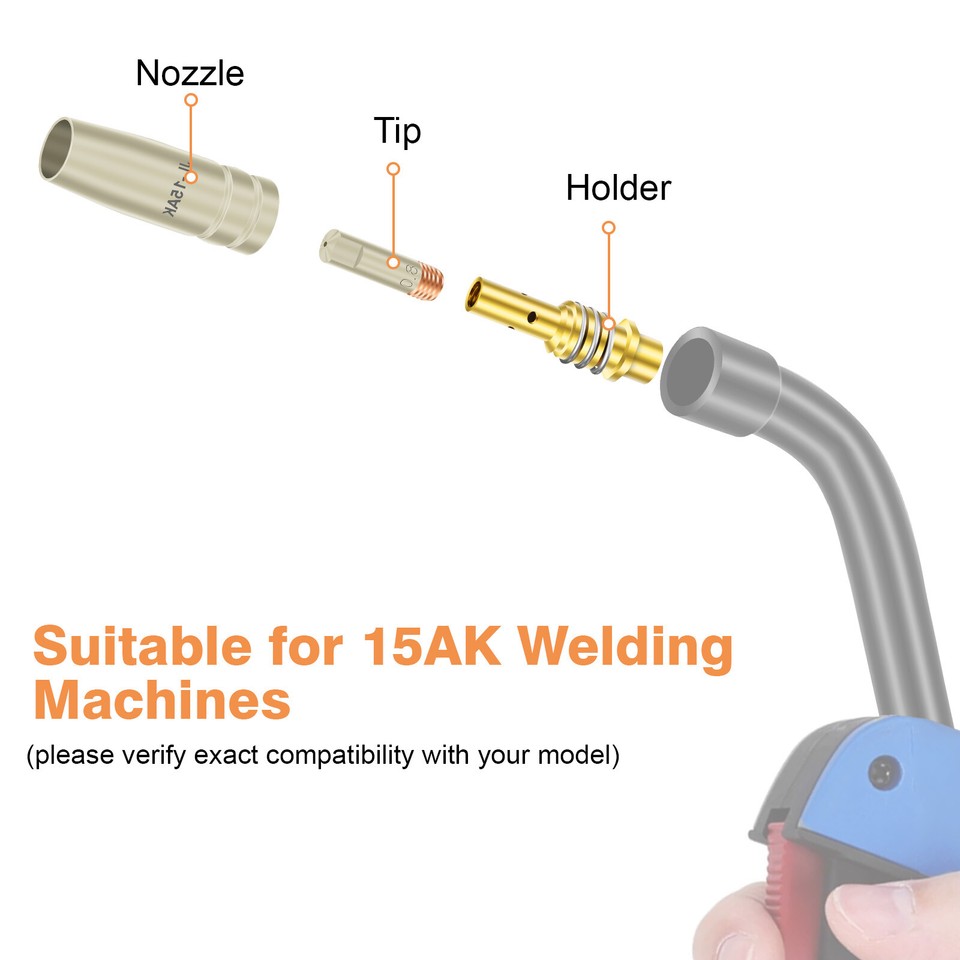 14pcs 15AK MIG MAG Welding Gun Kit 0.03'' 0.8mm M6 Contact Tip Nozzle ...