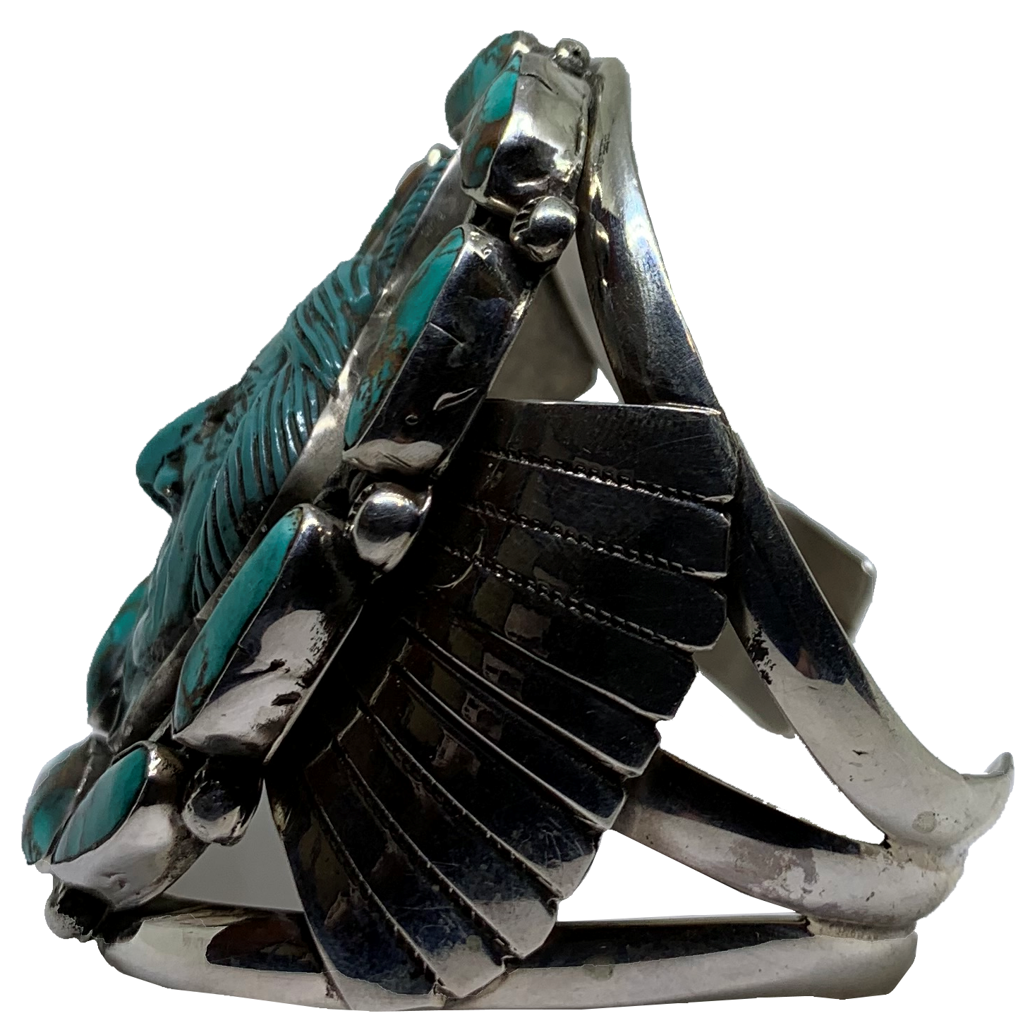 Carved Turquoise Native American Brave + Stones 925 Silver Cuff ...