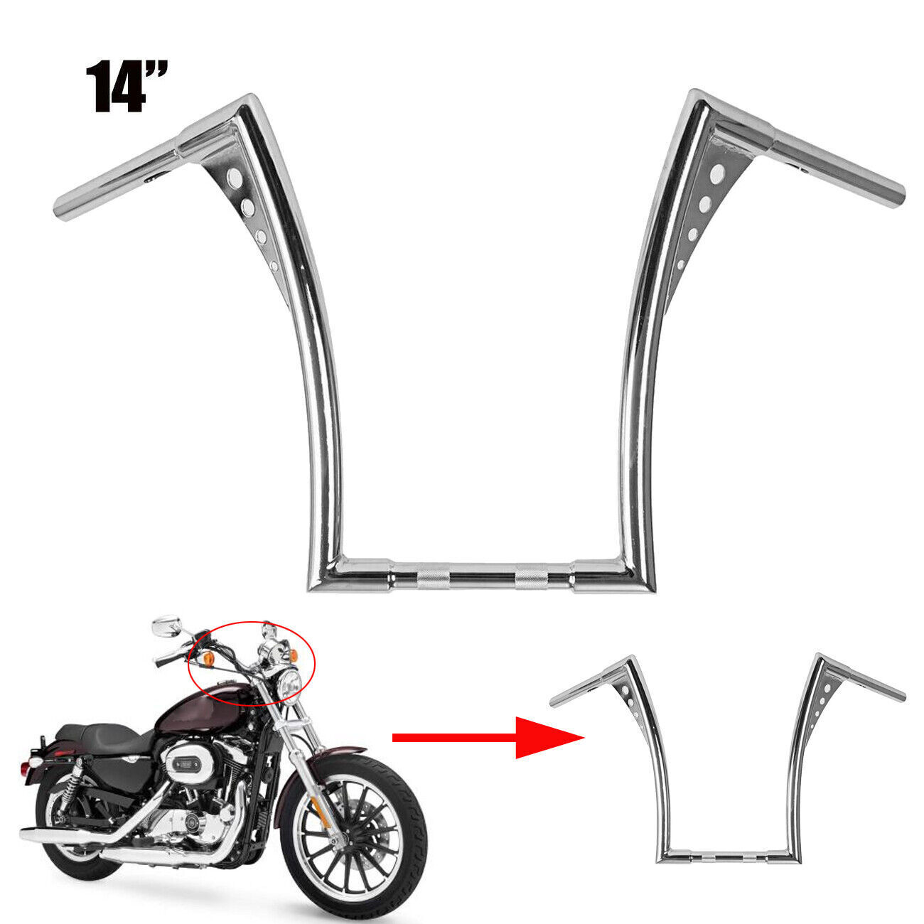 Chrome Motorcycle APE Hangers Bars 1-1/4" 14" Rise Handlebars for ...