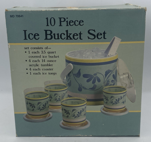 Vintage Ice Bucket 10 Piece Beverage Set Phoenix Taiwan Blue And Yellow ...