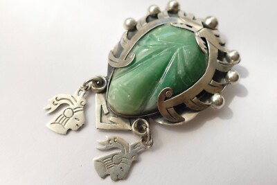 Designer Brosche Mexico Jade Stein 925 Silber Vintage um 1970 brooch ...