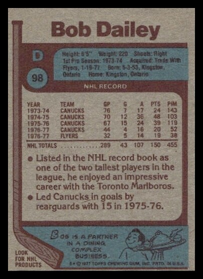 1977 Topps #98 Bob Dailey Philadelphia Flyers Hockey card NM+ | eBay