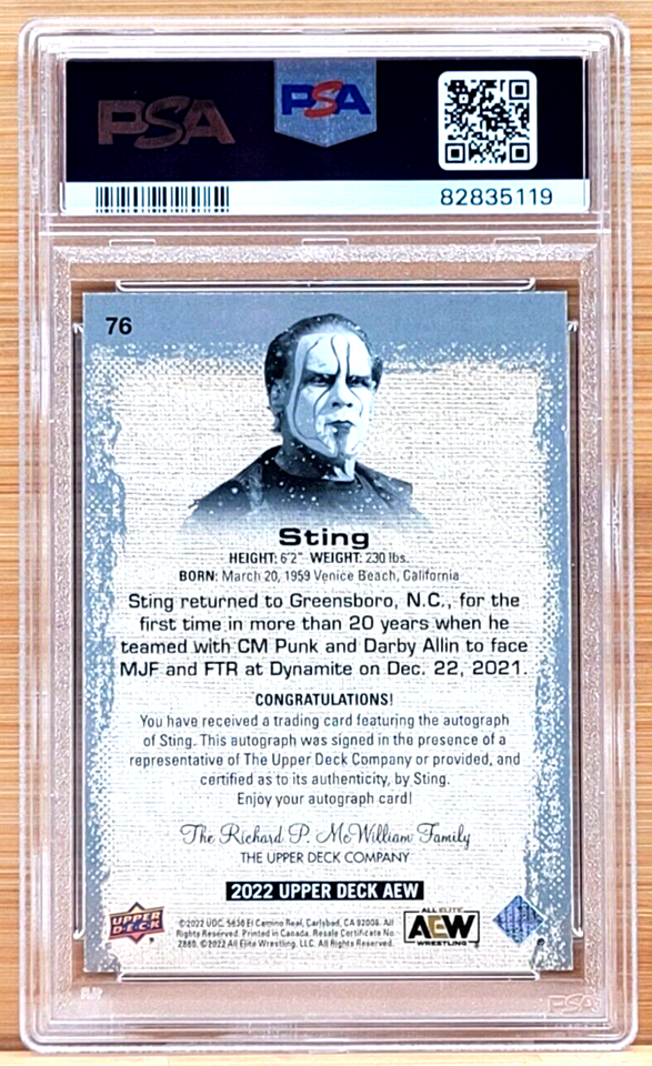 2022 UPPER DECK AEW STING AUTO PSA 10 PSA AUTO 10 POP 1 WWE AEW #76 | eBay