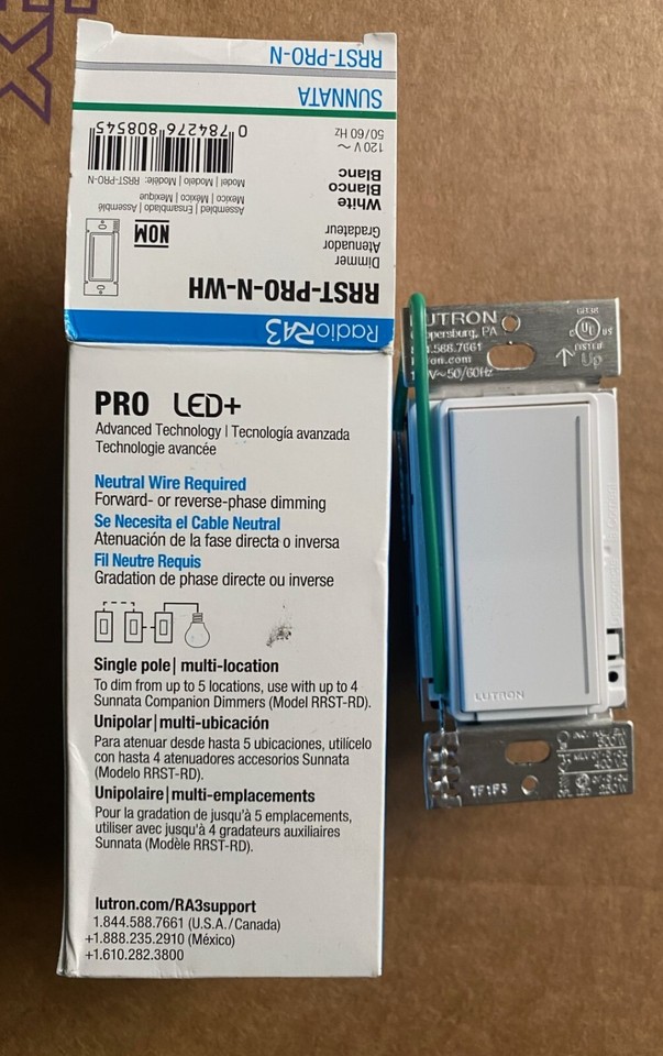 Lutron RRST-PRO-N-WH Sunnata PRO LED RF RA3 Dimmer RRST NEW IN BOX ...