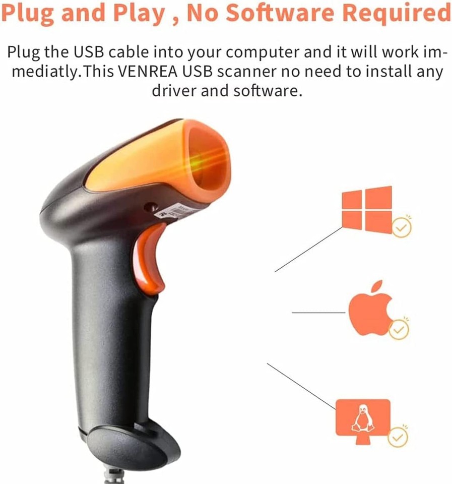 1D/2D USB Wired Barcode Scanner Handheld QR Code Reader for PC Windows ...