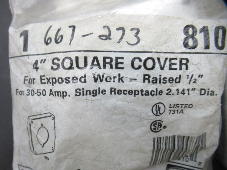 Hubbell 810 Square Receptacle Cover 4" Raised 1/2" For 30-50A Single ...