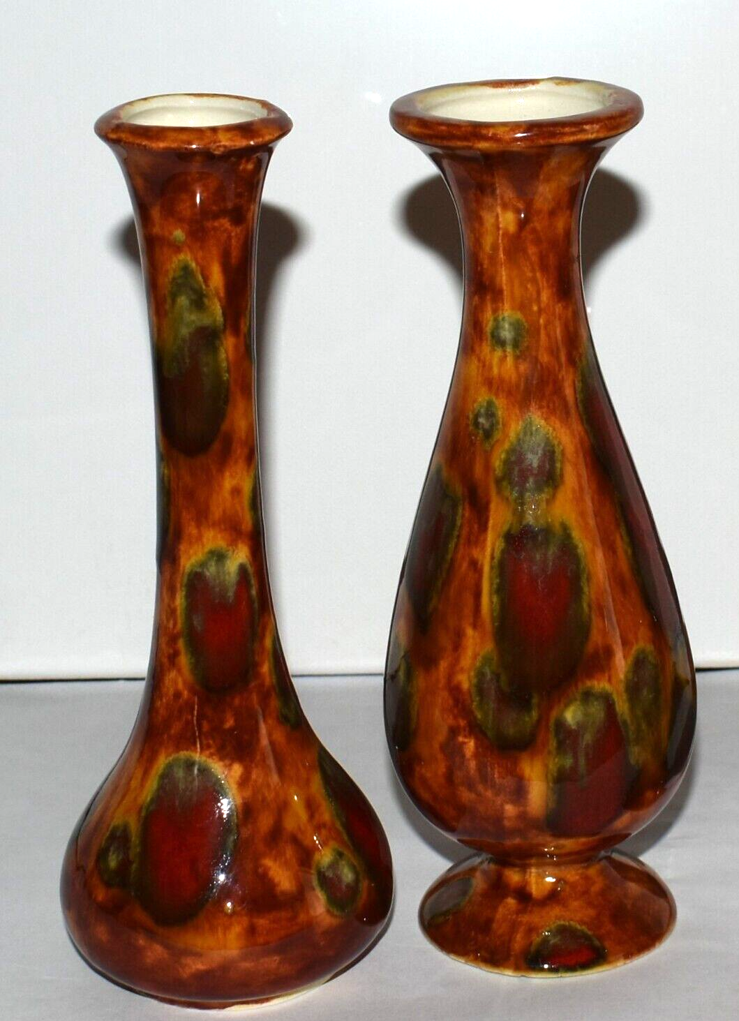 Midcentury 1960s Art Pottery Rust Orange Brown Red Gold Drip Flame Vase ...