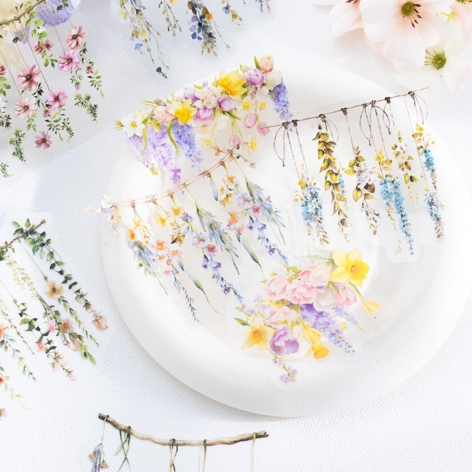 Hanging Floral PET Stickers Set, 60PCS Botanical Flower Stickers for ...