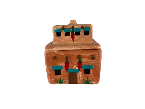 Vintage Terra Cotta Adobe Pueblo House Jar Storage Container 4" x 4" x ...
