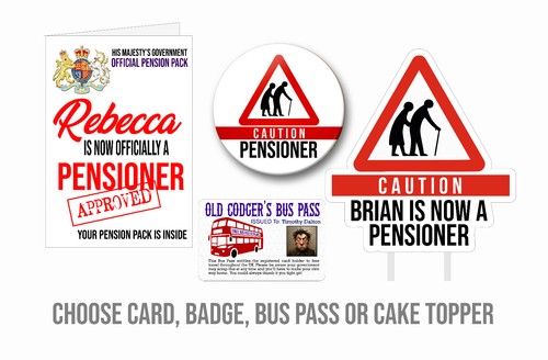 Pensioner OAP BUS PASS FUNNY CARD BADGE CAKE TOPPER Retired BIRTHDAY ...