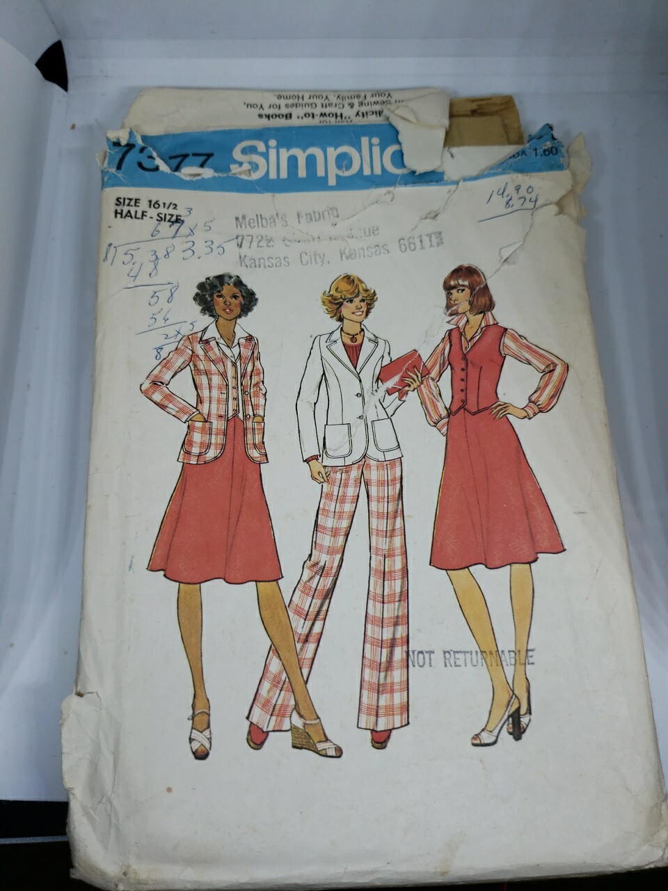 7377 Vintage Simplicity SEWING Pattern Misses Jacket Skirt Pant Vest ...