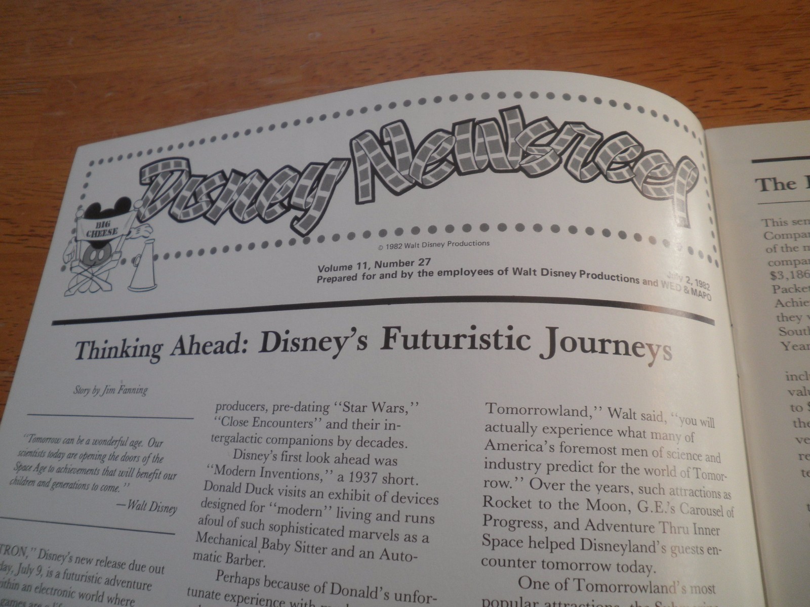 Disney Newsreel WED MAPO Employees mag 1982 TRON 4th of July Goofy ...