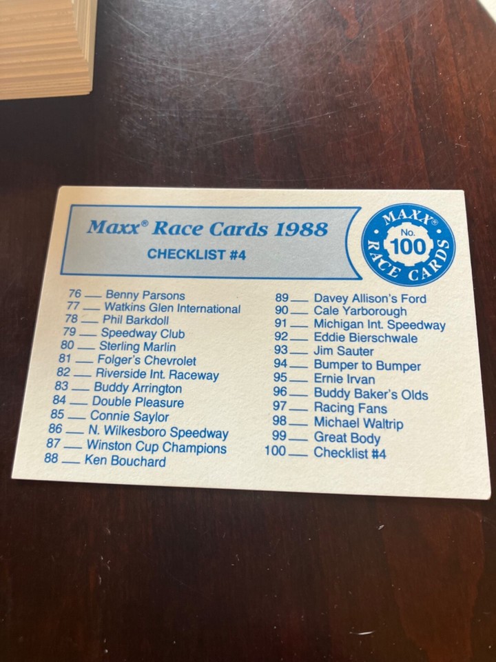 1988 maxx race cards complete set of 100 cards fresh packs | eBay
