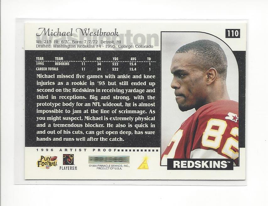 1996 Score Artist's Proof #110 Michael Westbrook Redskins | eBay