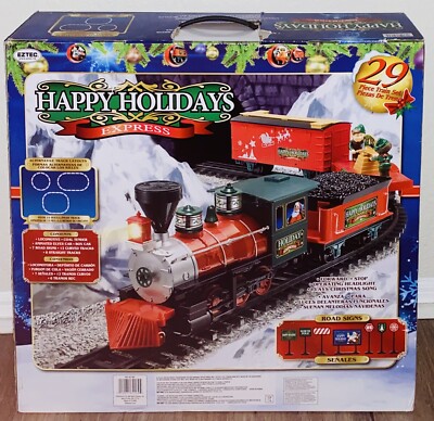 Christmas Train Set 29 Pieces Happy Holiday Express Battery Powered Red ...