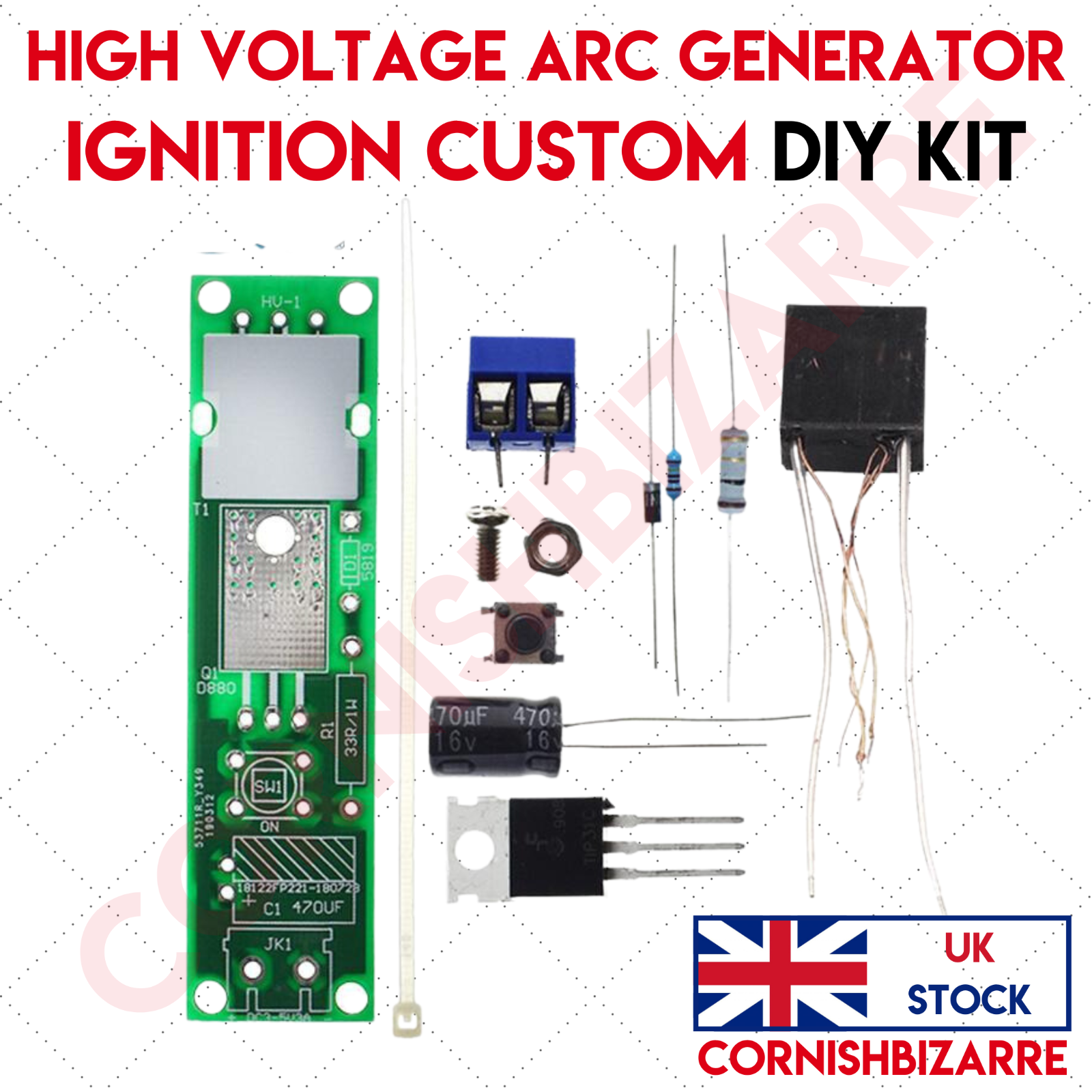 HV-1 HIGH VOLTAGE ARC IGNITER KIT ARC GENERATOR FOR DC 3-5V 3A - DIY ...