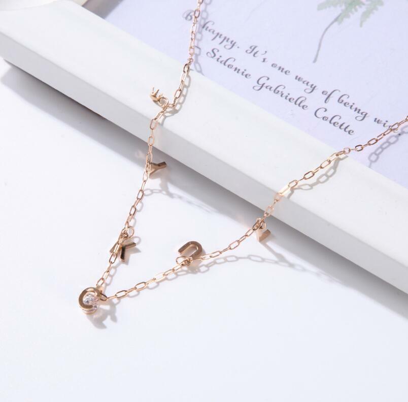 Lucky Charm CZ Titanium Stainless Steel Silver/Rose Gold Pendant Chain ...