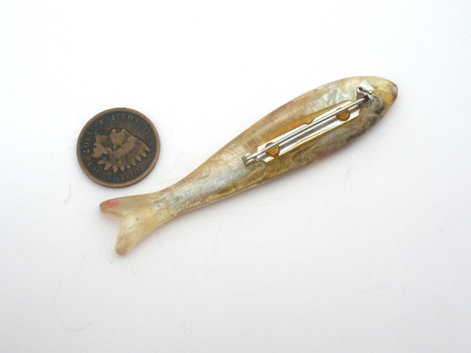 Rare Ken Loeber Minnow Brooch Pin Signed Fish Acrylic… - Gem