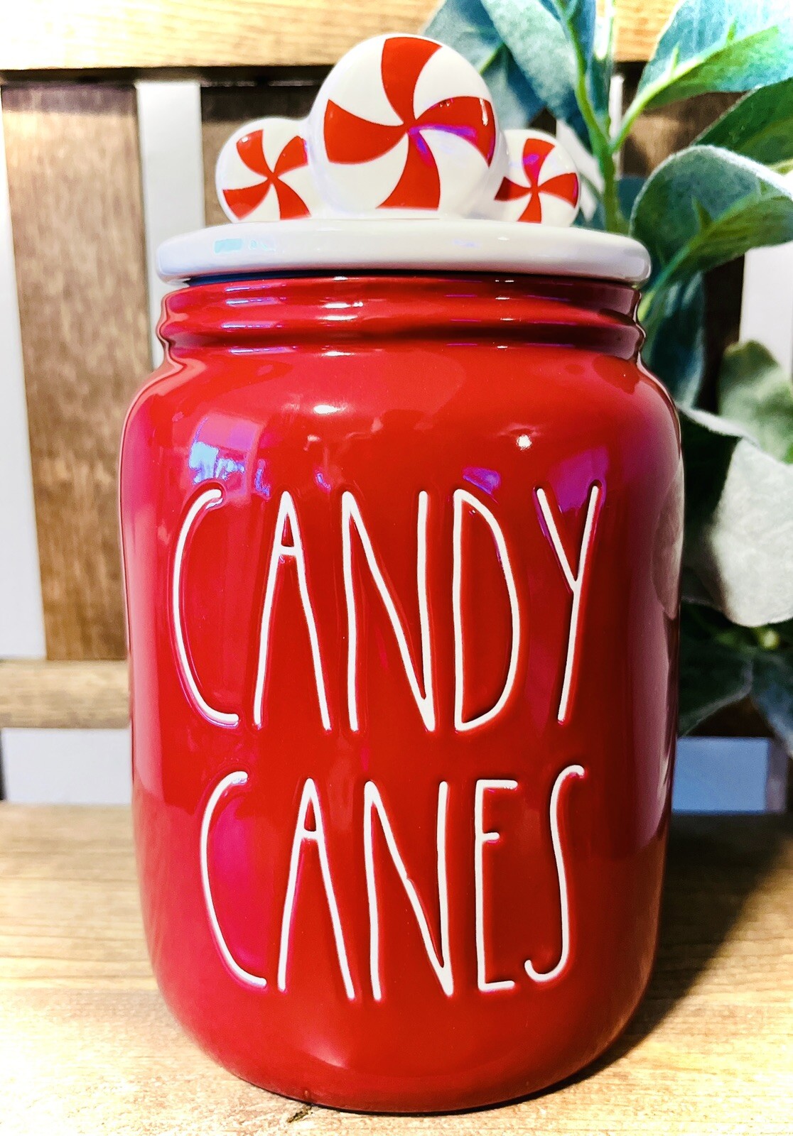 New Rae Dunn Red Candy Canes Baby Christmas Peppermint Topper Canister ...