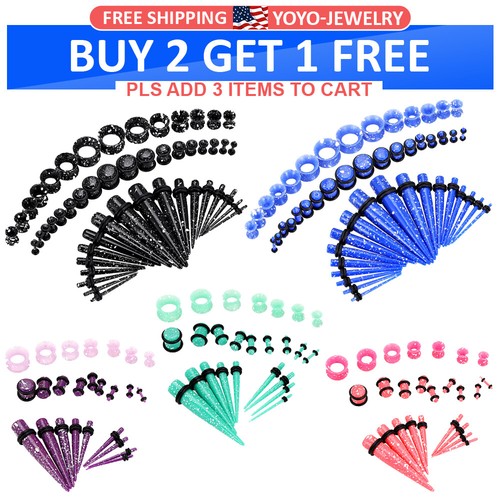 50pcs Ear Stretching Gauges Kits Silicone Tunnels Acrylic Tapers Plugs ...